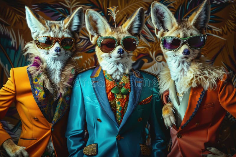 Three Foxes Dressed in Suits and Sunglasses, Ready for a Stylish Outing ...