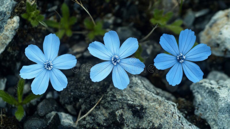 Three Fragile Light Blue Flowers in Full Bloom Stock Photo - Image of ...