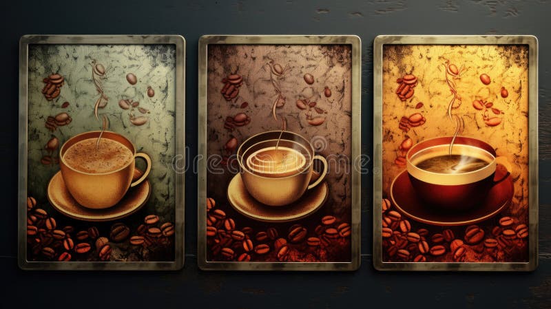 Three Framed Pictures Featuring Coffee Cups and Coffee Beans. Perfect ...