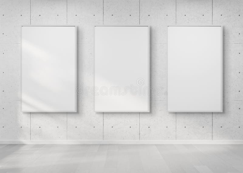 Three Frames Hanging on a Wall Mockup 3d Rendering Stock Illustration ...