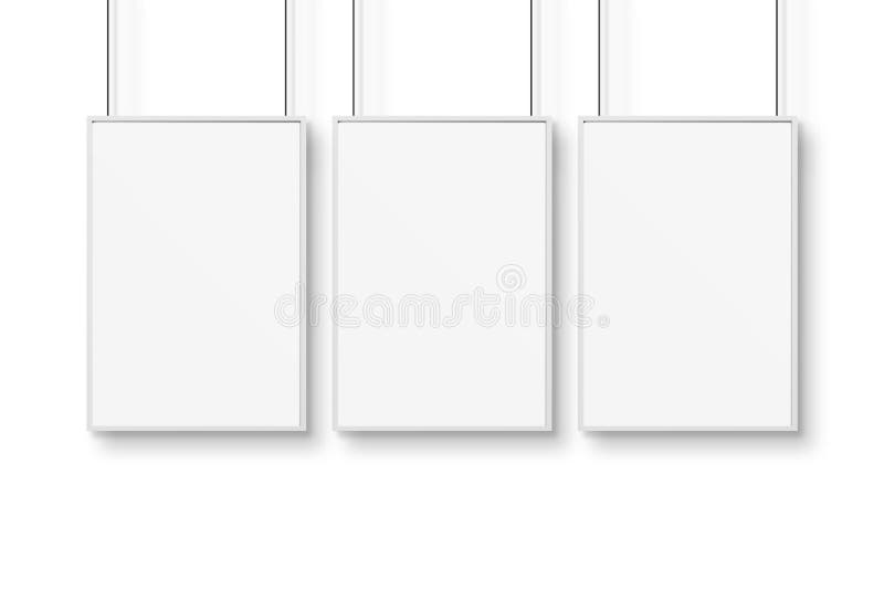 Three Frames Isolated on Wall Mockup 3D Rendering Stock Illustration ...