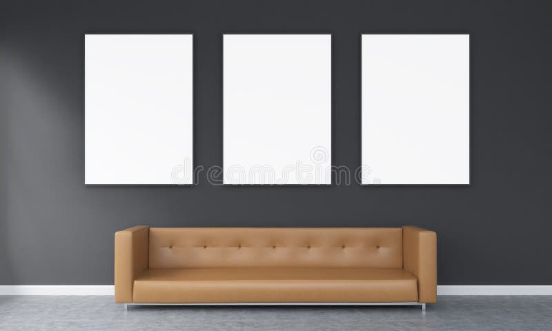 Three frames over a sofa stock illustration. Illustration of ...