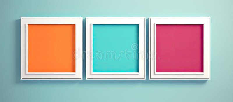 Three Frames with Varied Colors on a Blue Wall Stock Image - Image of ...