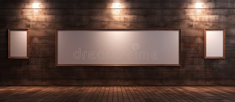 Three Frames on Wooden Wall with Lights Stock Image - Image of hues ...