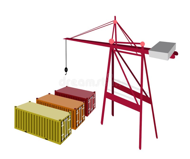 Three Freight Container Being with a Crane Stock Vector - Illustration ...