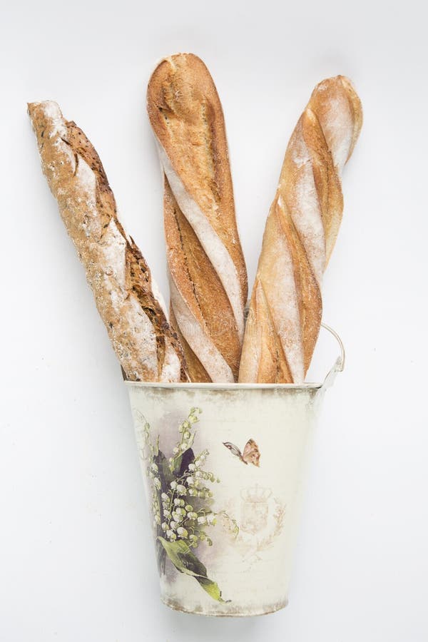 Three French Breads in Bucket Stock Image - Image of meal, concept ...