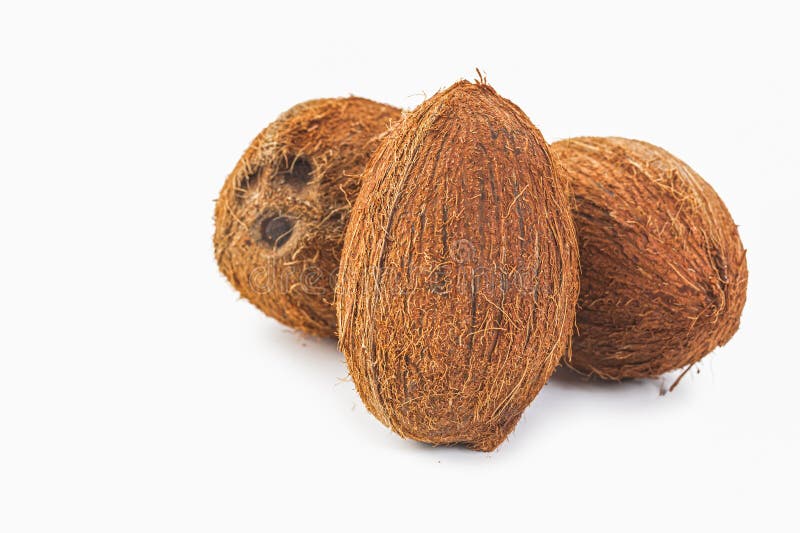 Three Fresh Coconuts Placed Together Isolated Over Pure White ...