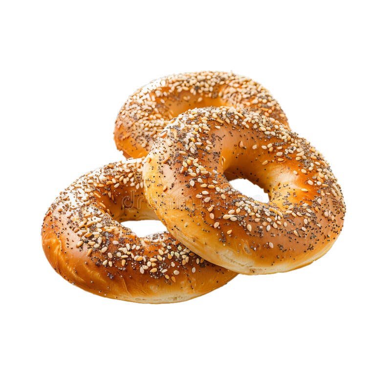 Three Fresh Everything Bagels are Stacked and Isolated on a White ...