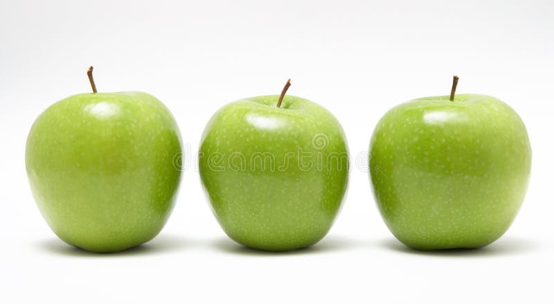 Three Fresh green apples stock photo. Image of color, lunch - 4129756