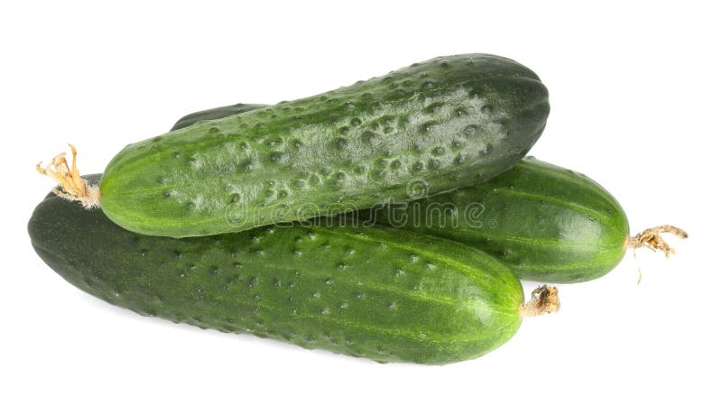 Three Fresh Green Cucumbers Isolated on White, Above View Stock Image ...