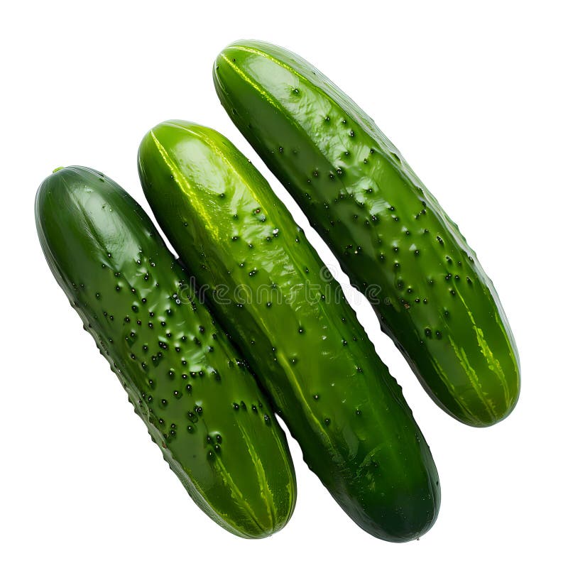 Three Fresh Organic Cucumbers Lined Up Parallel on a Transparent ...