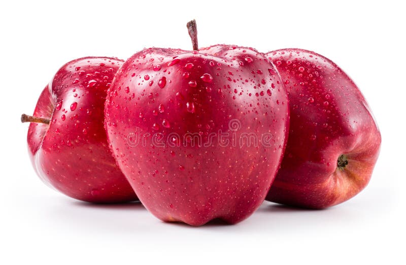 Three Fresh Red Apples with Drops Isolated on White Stock Photo - Image ...
