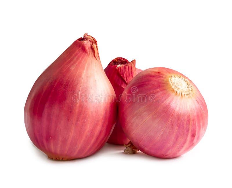 Three Fresh Red Onion Bulbs in Stack Isolated on White Background with ...
