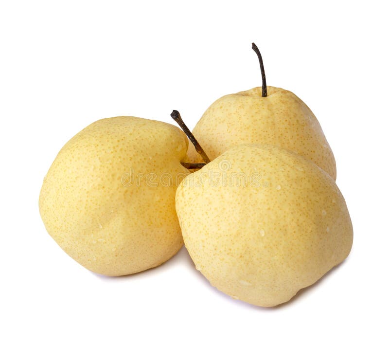 Three Fresh Yellow Chinese Pears Isolated on White Background with ...