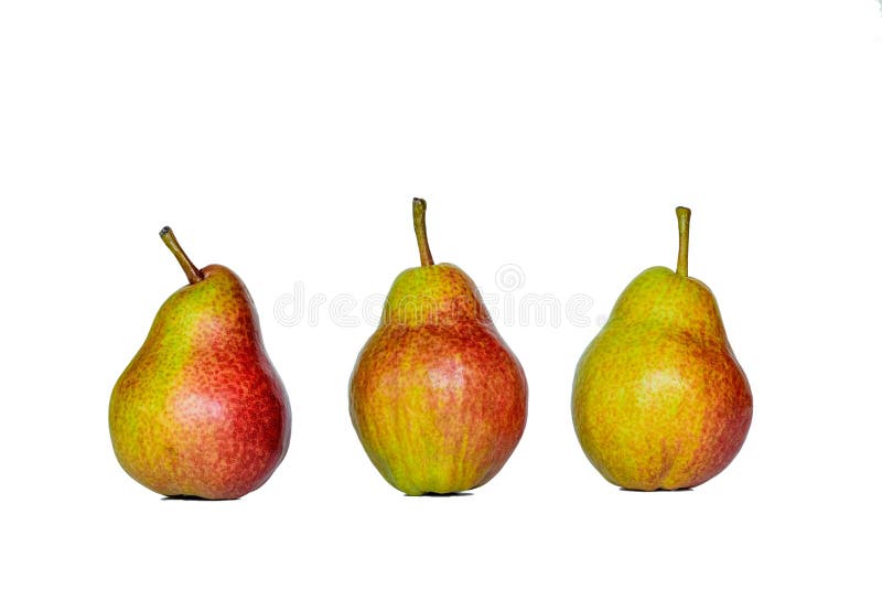 Three Fresh Yellow Red Pears, Isolated on White Background Stock Photo ...