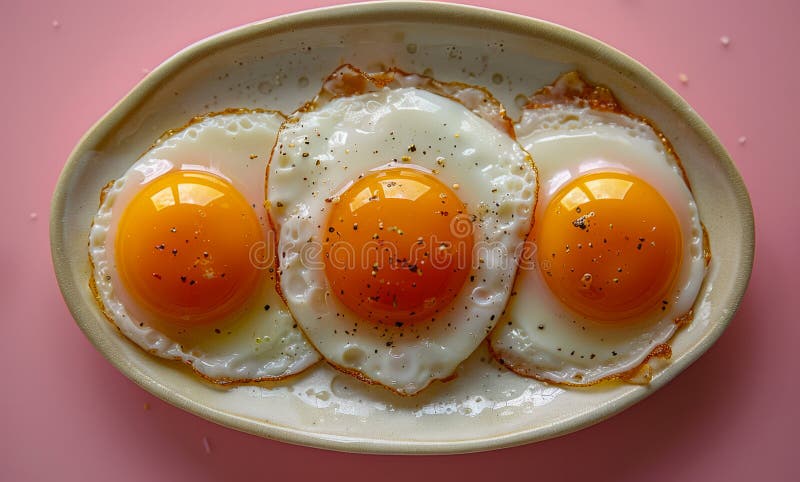 Three fried eggs on plate stock photo. Image of bread - 312264102
