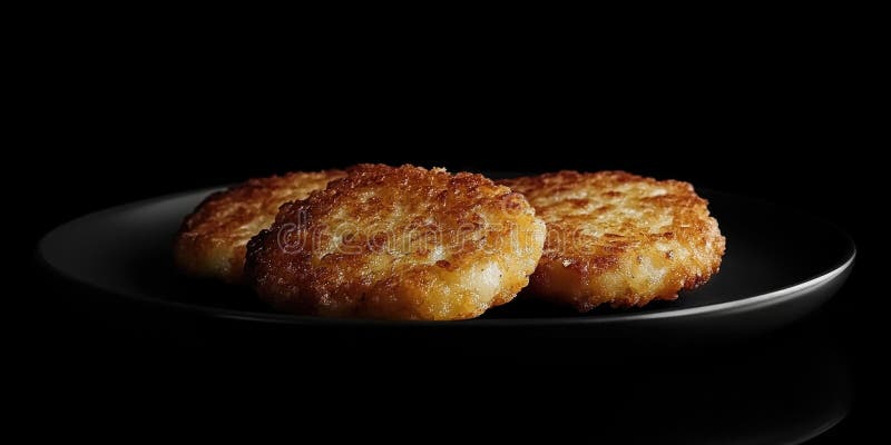 Three Fried Foods Sit on a Black Plate, Ready To Be Enjoyed Stock Photo ...