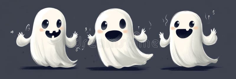 Three Friendly Ghosts with Big Smiles and Wide Eyes Symbolizing Joy ...
