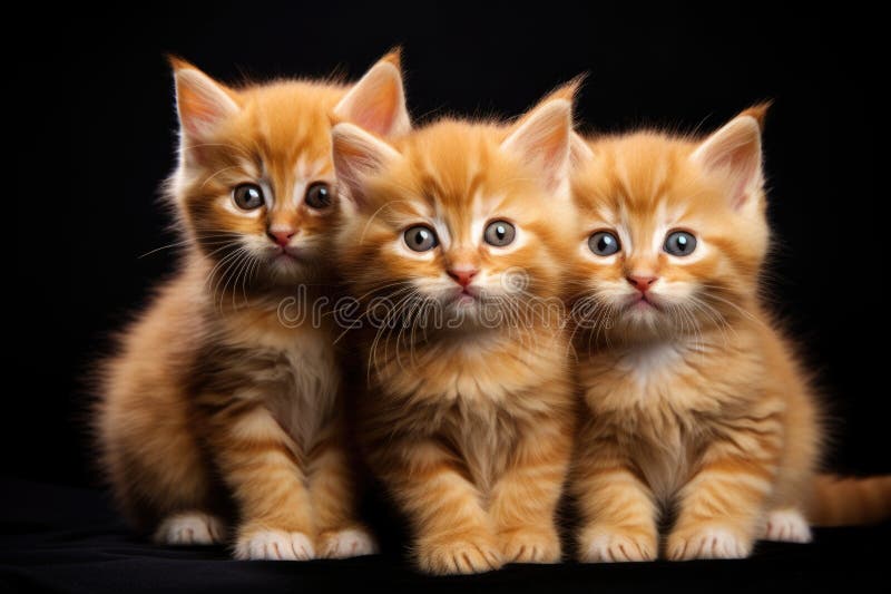 Three Friendly Red-haired Kittens on a Black Background. the Concept of ...