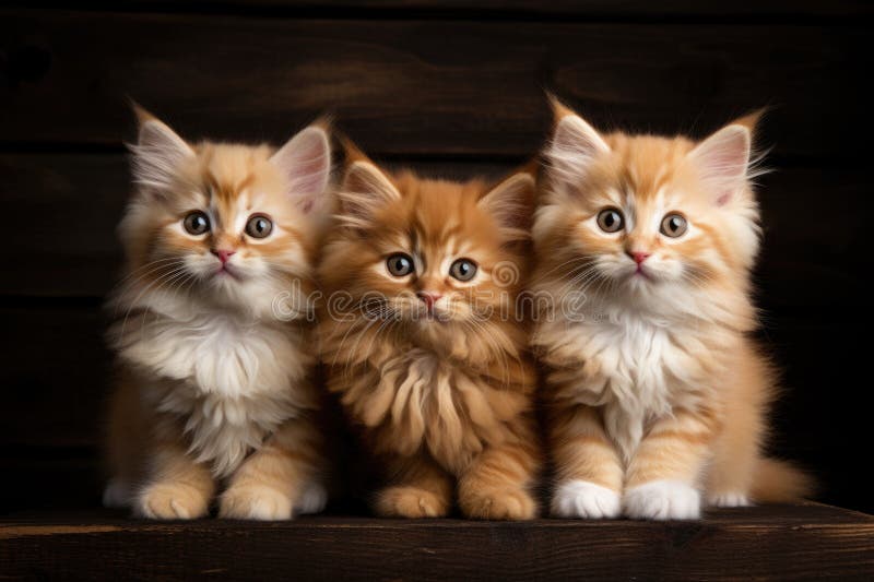 Three Friendly Red-haired Kittens on a Black Background. the Concept of ...