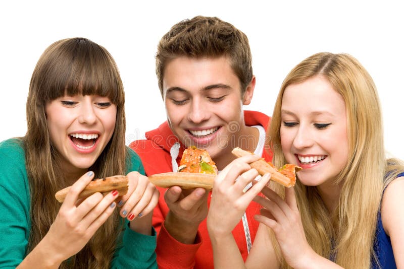 Three Friends Eating Pizza stock photo. Image of boys - 21338982