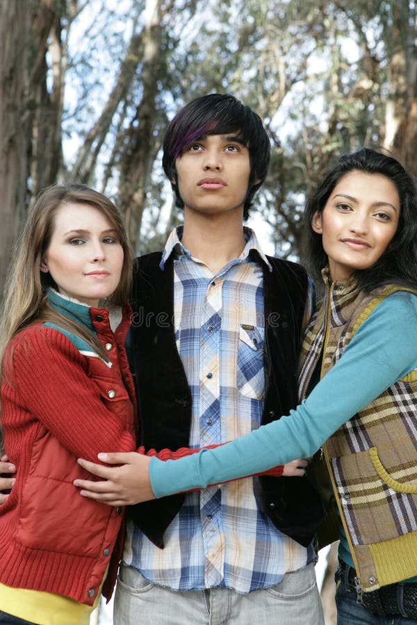 Three friends in forest stock image. Image of hispanic - 5233563