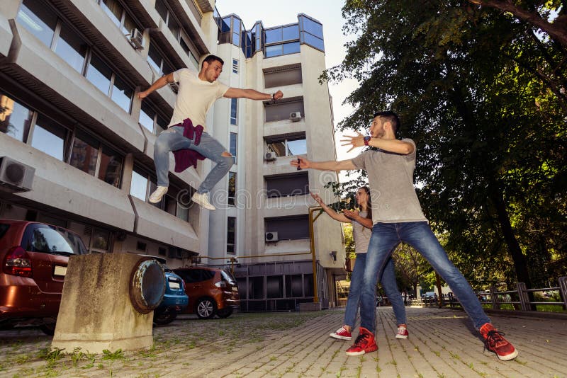 Group of Friends Having Fun in Down Town Stock Image - Image of smiling ...