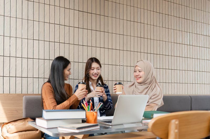 Academic Connection and Coffee Moments. Friends Celebrating Their Time ...
