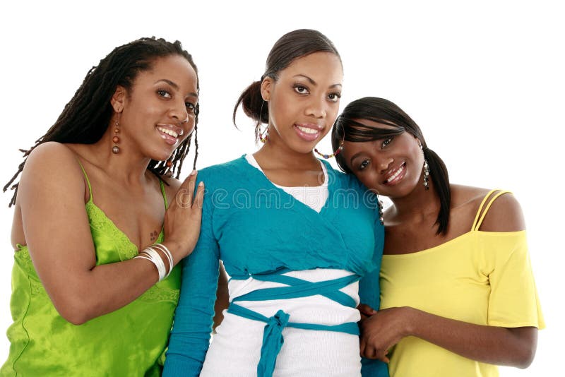 Three friends smiling stock photo. Image of race, black - 369358