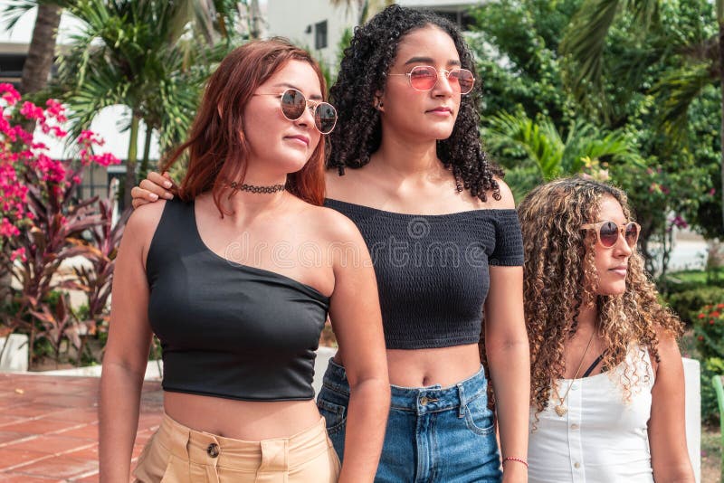 Three Friends Standing in the City Park Stock Photo - Image of girls ...