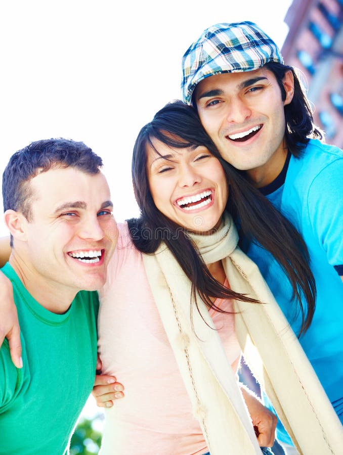 Three Friends Standing Together Laughing Stock Photo - Image of fresh ...
