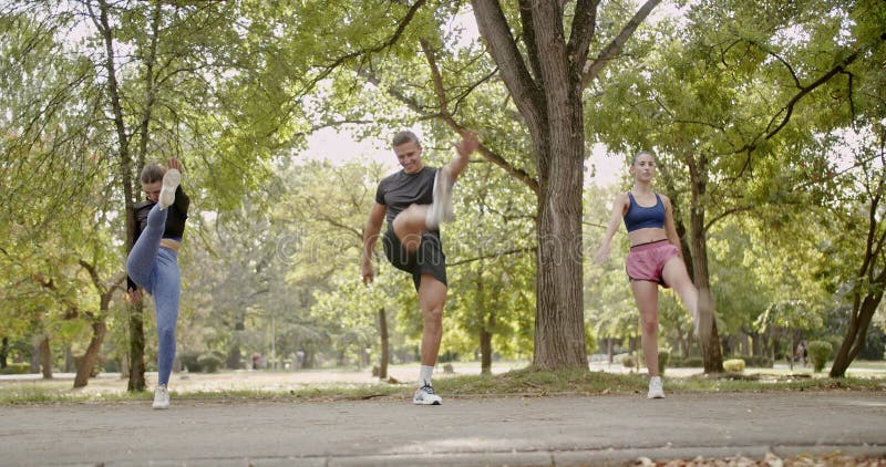 Group of Friends Exercising Together in the Park Stock Video - Video of ...