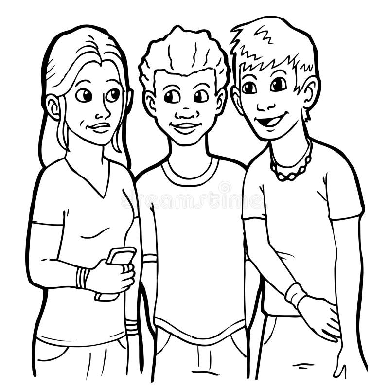 Youth Teens Kids Male Female Three Friends Smiling Stock Illustration ...