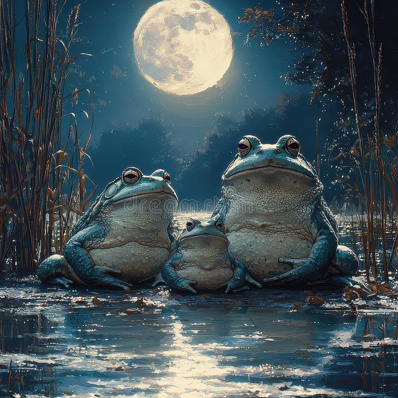 Three Frogs are Sitting in the Tall Grass. Generative AI Image. Stock ...