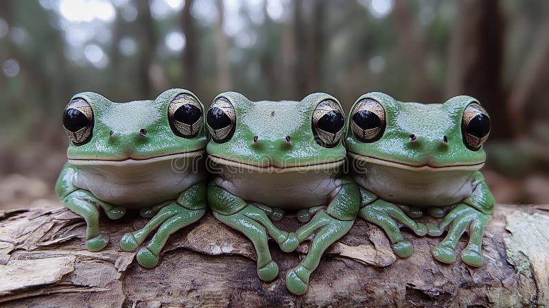 Three frogs in a row stock image. Image of nature, wildlife - 370695811