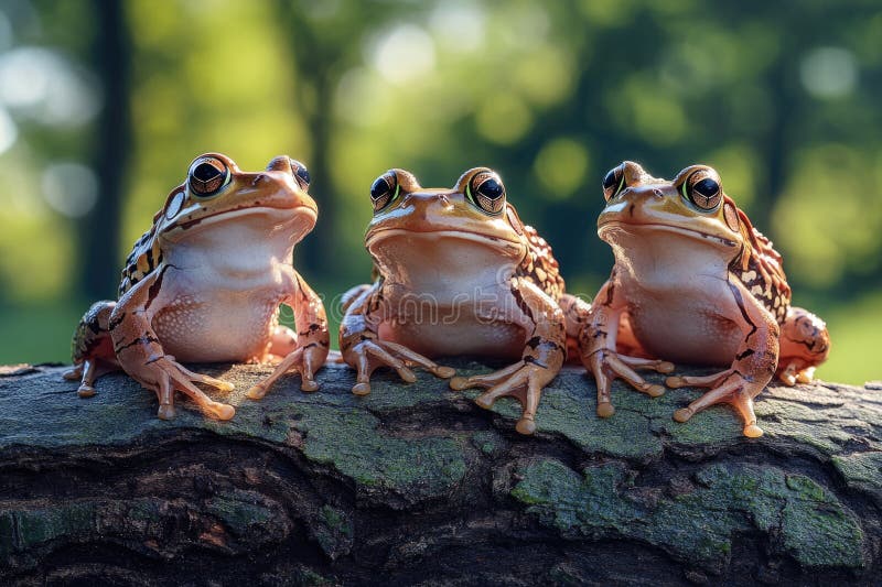 Three Frogs on Tree Branch stock image. Image of looking - 380452279