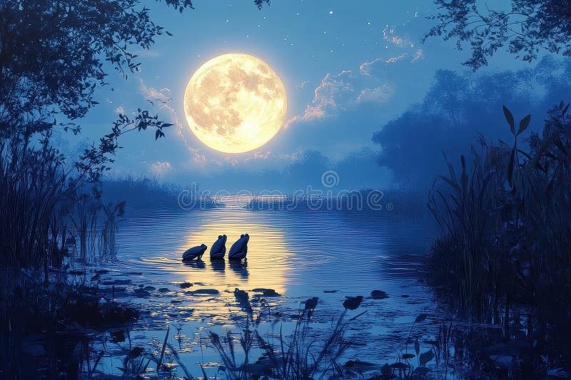 Three Frogs are Sitting in the Tall Grass. Generative AI Image. Stock ...