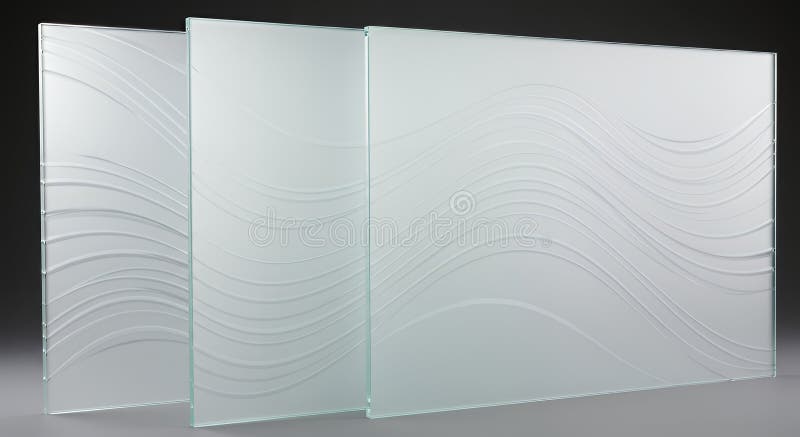 Three Frosted Glass Panels with Wave Design for Modern Interior Stock ...