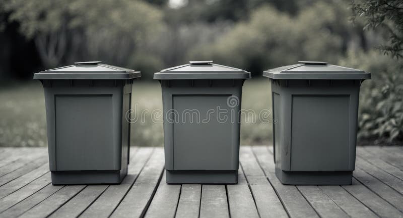 Three Full Dustbins for Sorting Trash on the Backyard Stock Image ...