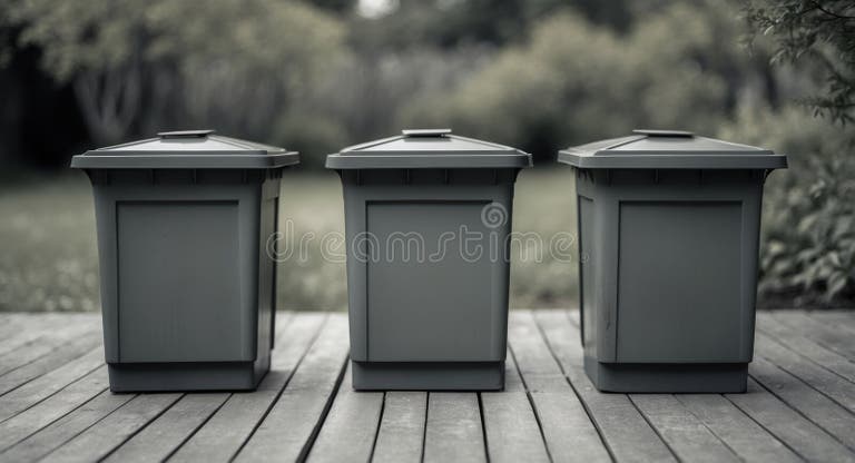 Three Full Dustbins for Sorting Trash on the Backyard Stock Image ...