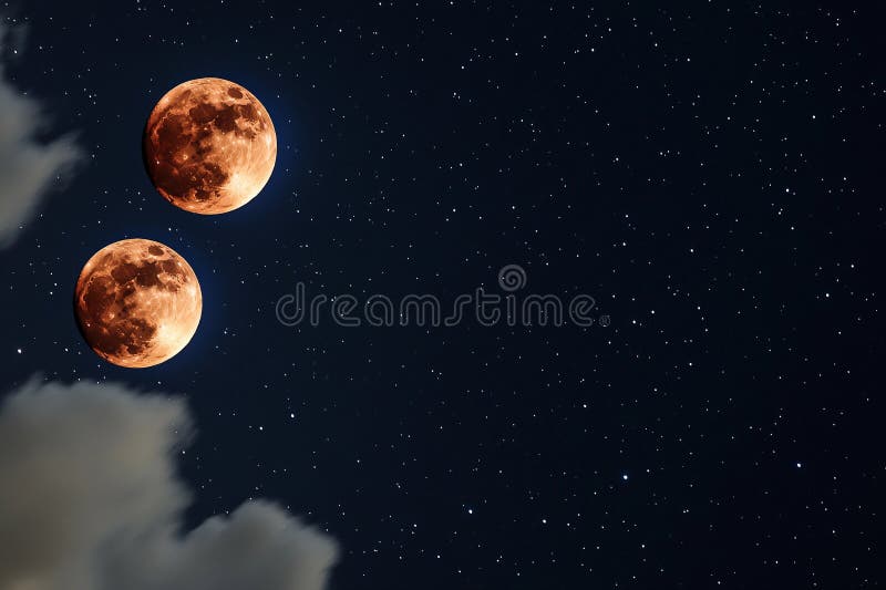 Three Full Moons Shining Brightly in a Starry Night Sky Stock Photo ...