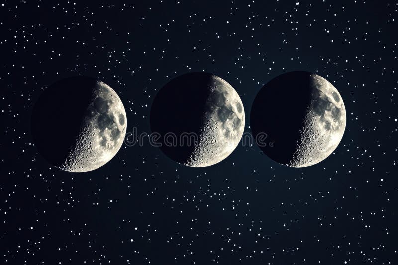 Three Full Moons Shining Brightly in a Starry Night Sky Stock Photo ...