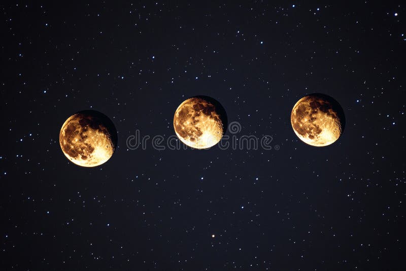 Three Full Moons Shining Brightly in a Starry Night Sky Stock Photo ...