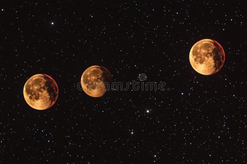 Three Full Moons Shining Brightly in a Starry Night Sky Stock Photo ...