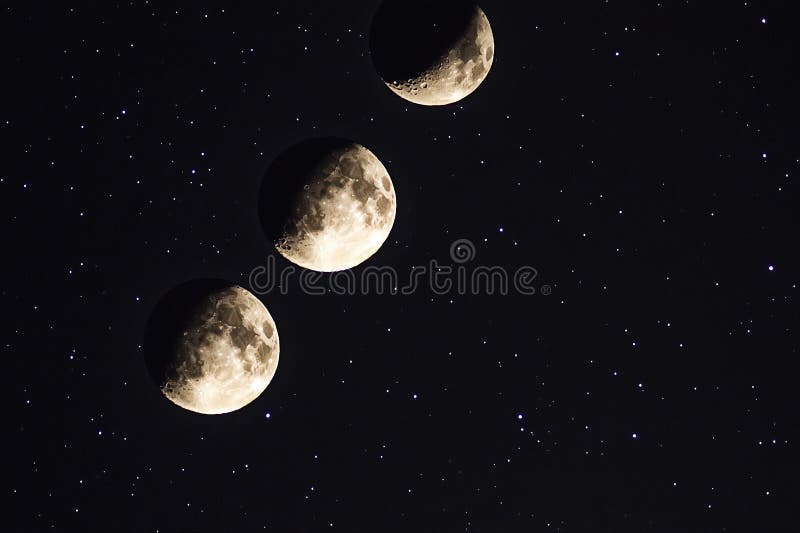 Three Full Moons Shining Brightly in a Starry Night Sky Stock Image ...