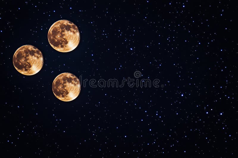 Three Full Moons Shining Brightly in a Starry Night Sky Stock Image ...