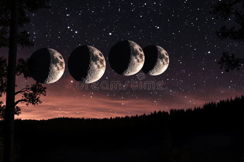 Three Full Moons Shining Brightly in a Starry Night Sky Stock Photo ...