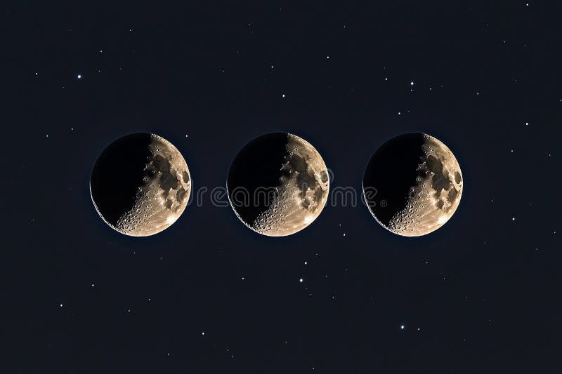 Three Full Moons Shining Brightly in a Starry Night Sky Stock Image ...