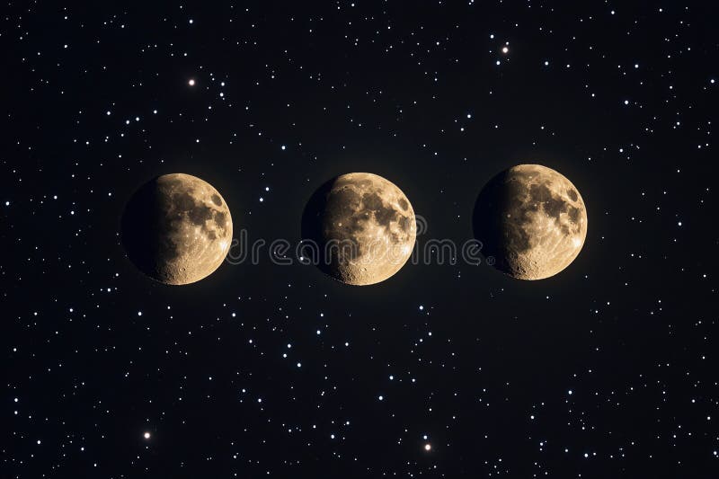 Three Full Moons Shining Brightly in a Starry Night Sky Stock Photo ...