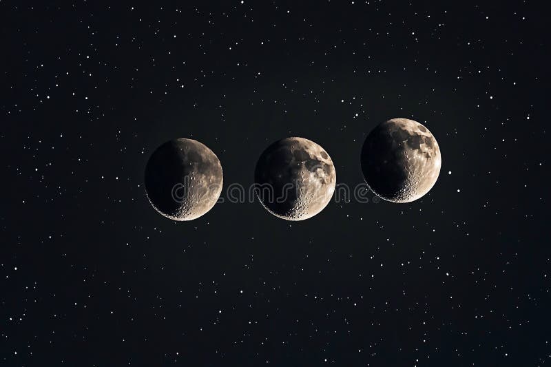 Three Full Moons Shining Brightly in a Starry Night Sky Stock Image ...